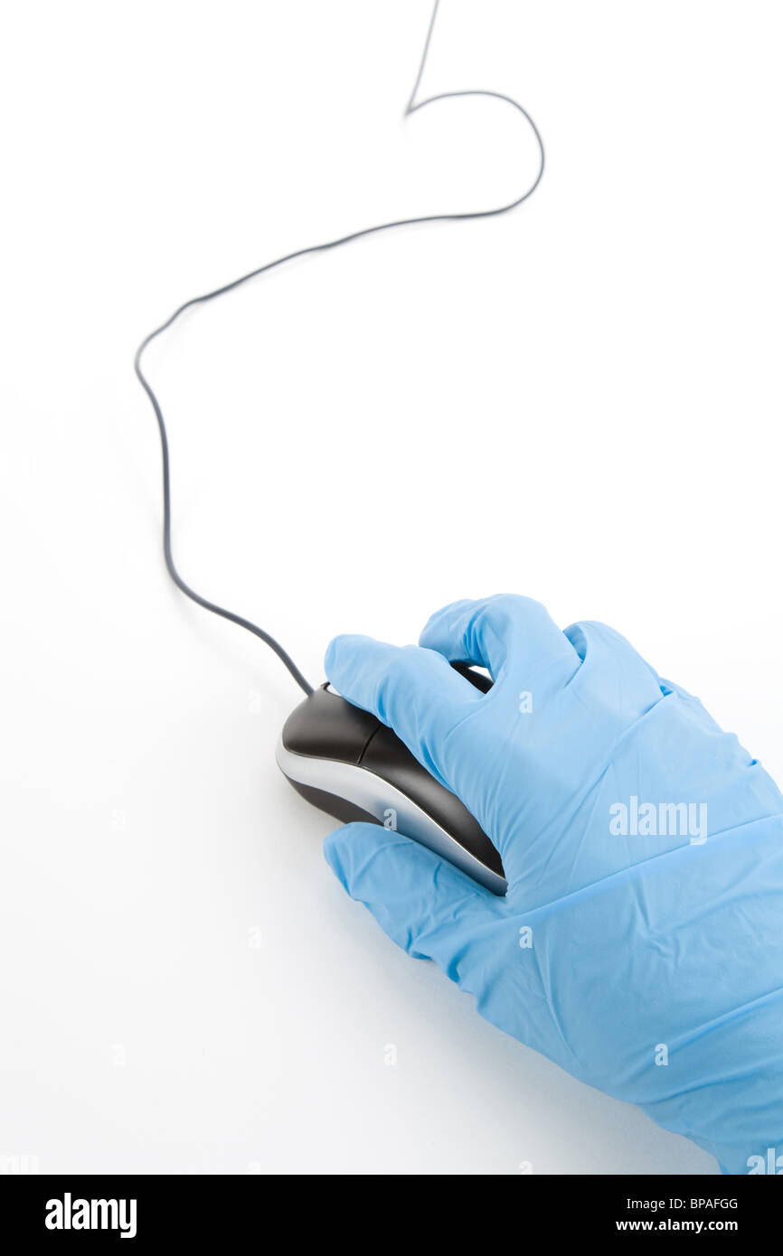 Blue Glove and Computer Mouse with white background Stock Photo - Alamy