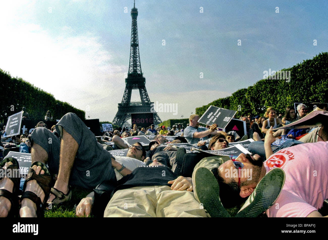 PARIS France - AIDS Demonstration on Lawn Champs-de-Mars, Park near ...