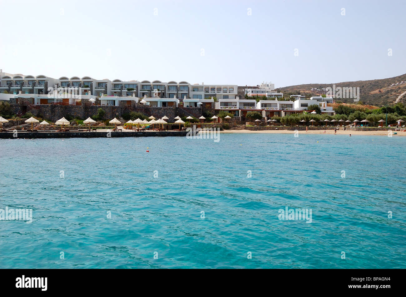 Beach of the modern luxury villas, Crete, Greece Stock Photo - Alamy
