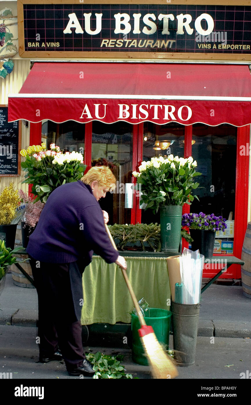 Paris, FRANCE, Street Flower Merchant, Stall, Outside Paris Bistro ...