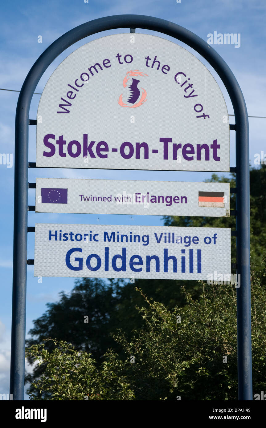 Welcome to city of Stoke on Trent Goldenhill sign Stock Photo - Alamy