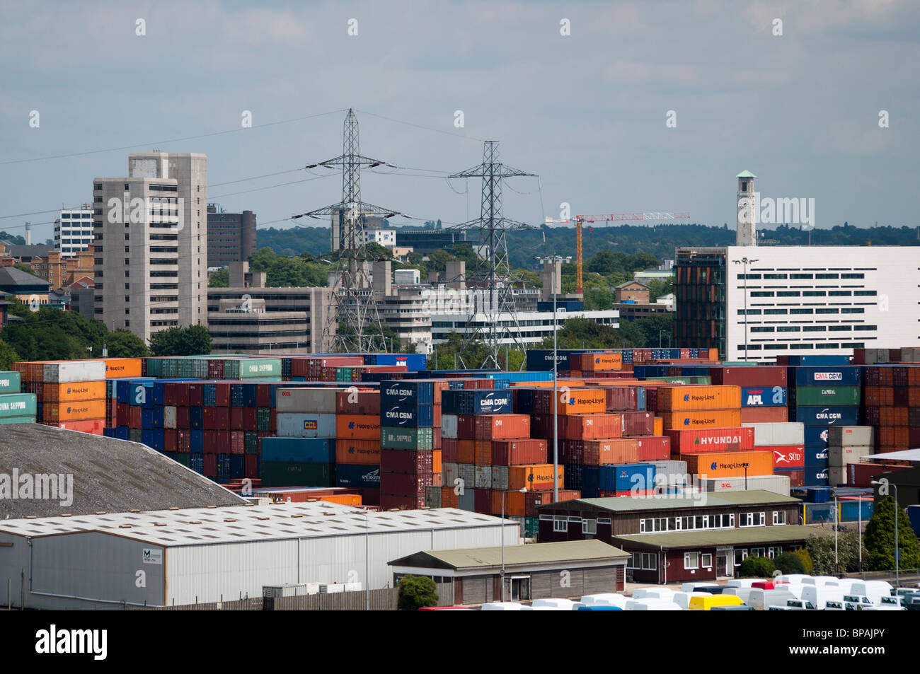 Shipping containers stacked up at Southampton Docks in Southampton ...