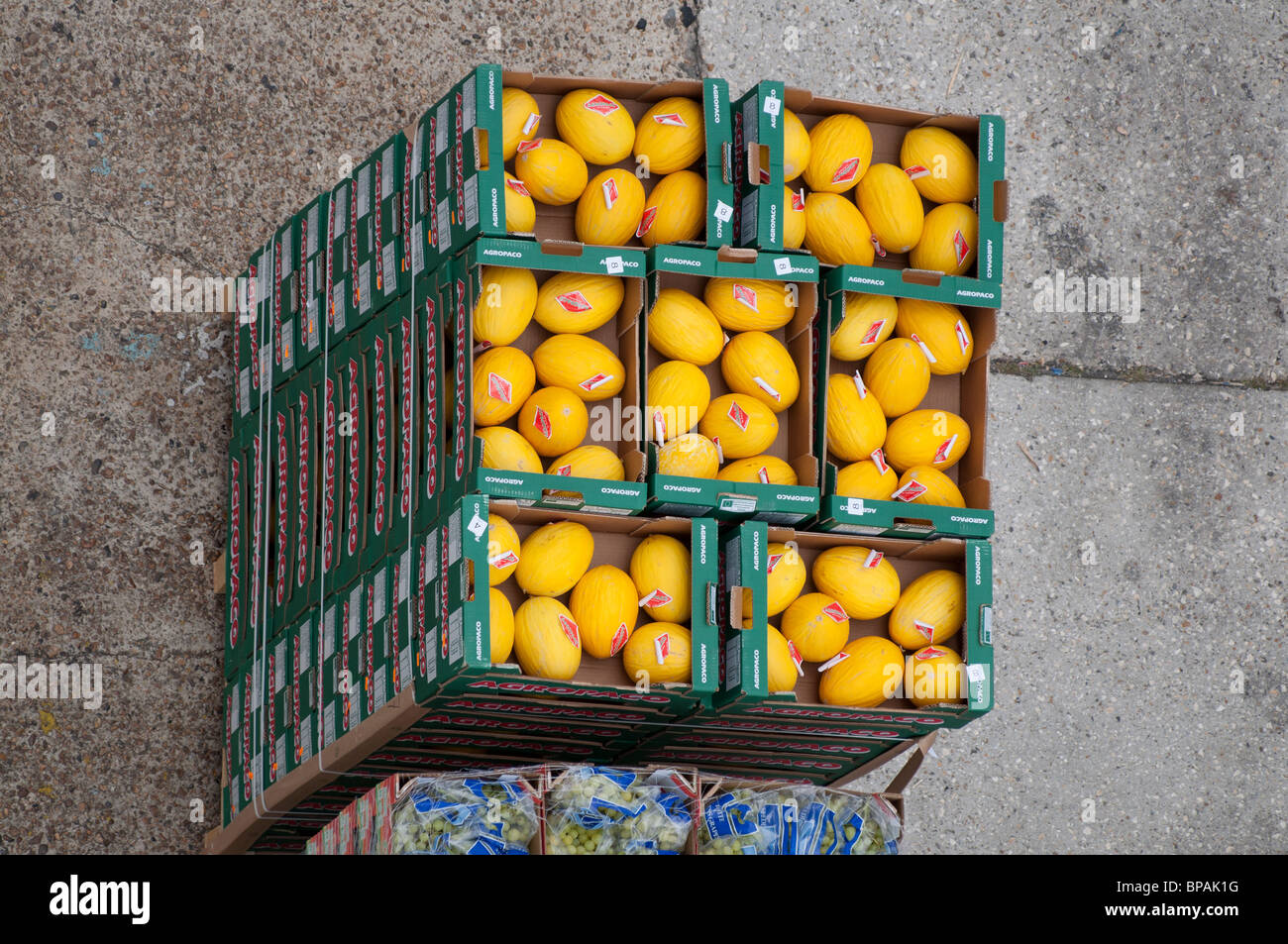 Boxes of Honeydew melons ready to be loaded onto a cruise ship in ...