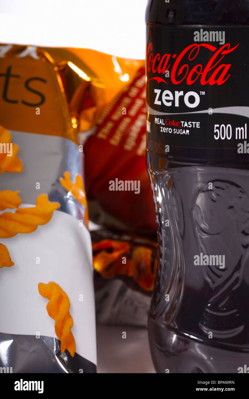 Coke zero and packets of snacks and crisps Stock Photo - Alamy