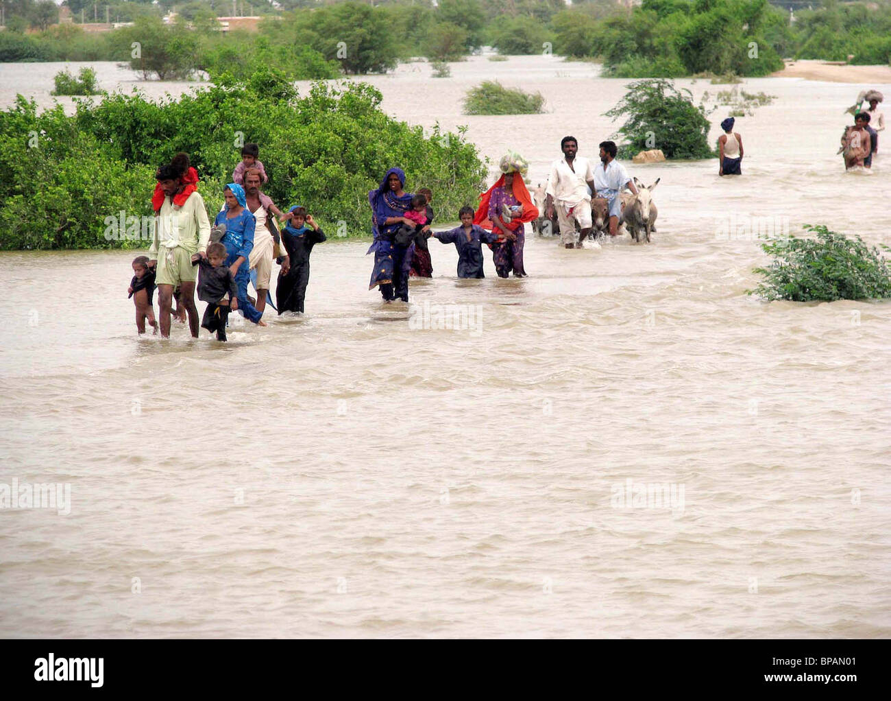 Flood affected people move towards safe place through flooded area ...