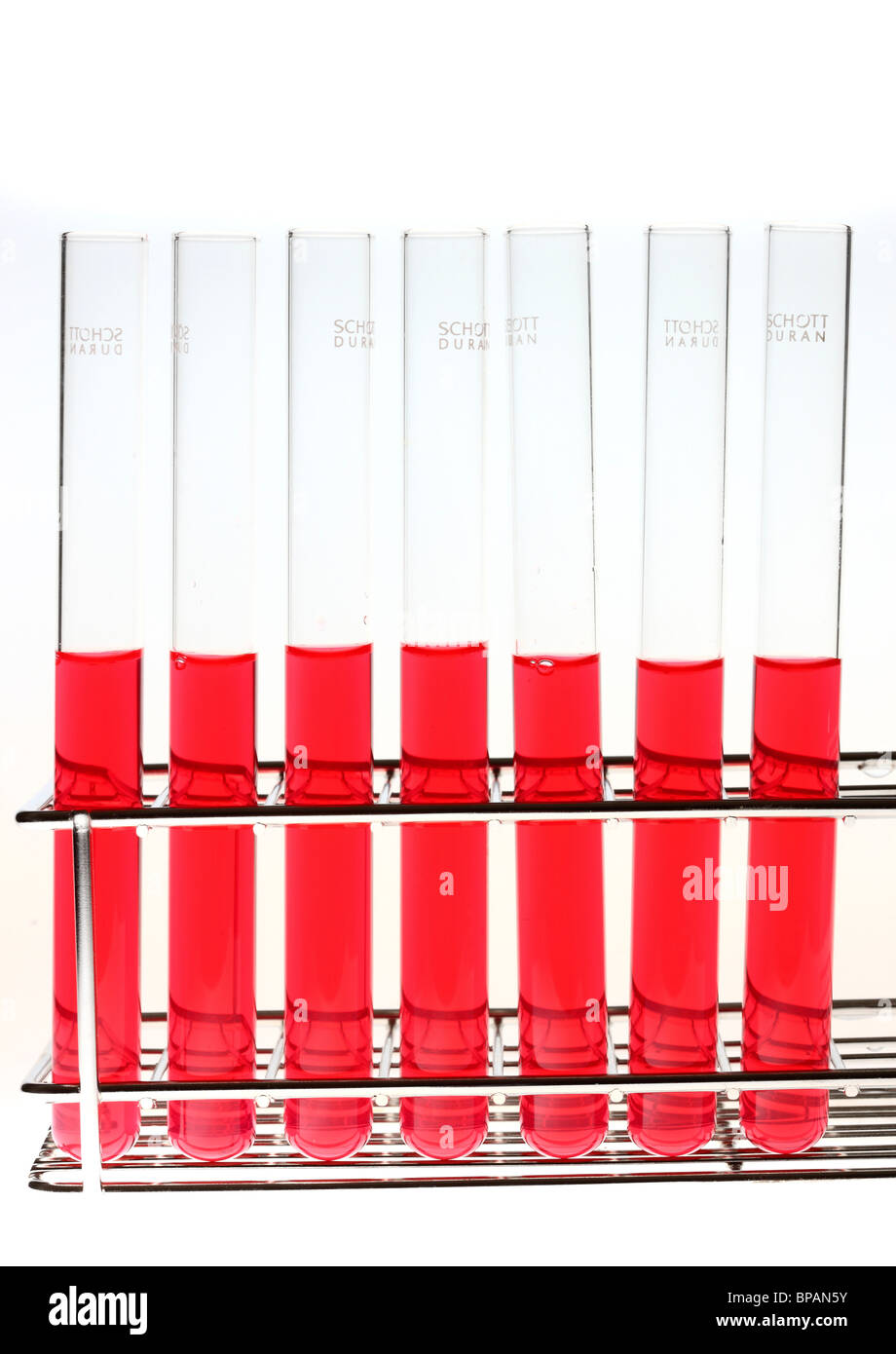 Chemicals in test-tubes. Liquid chemicals in a chemical laboratory ...