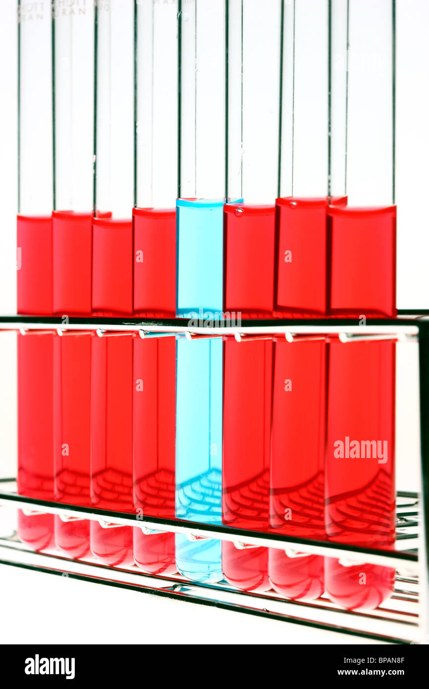 Chemicals in test-tubes. Liquid chemicals in a chemical laboratory ...