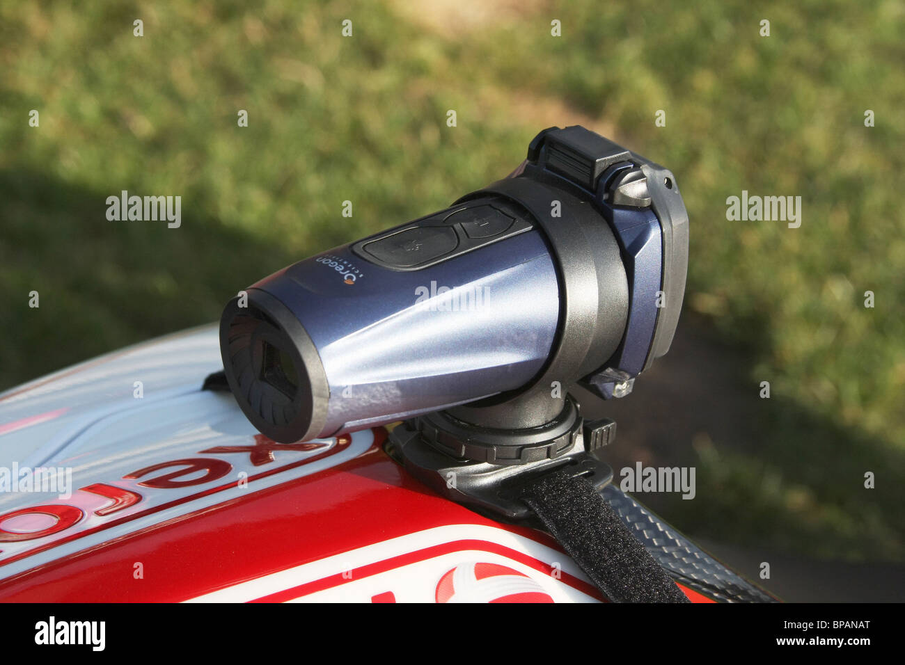 Small video camera fitted to rear of motor bike to record scene behind ...