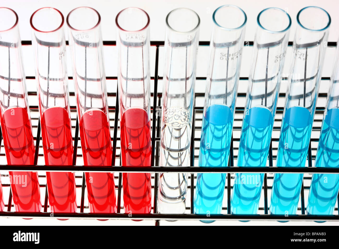 Chemicals in test-tubes. Liquid chemicals in a chemical laboratory ...