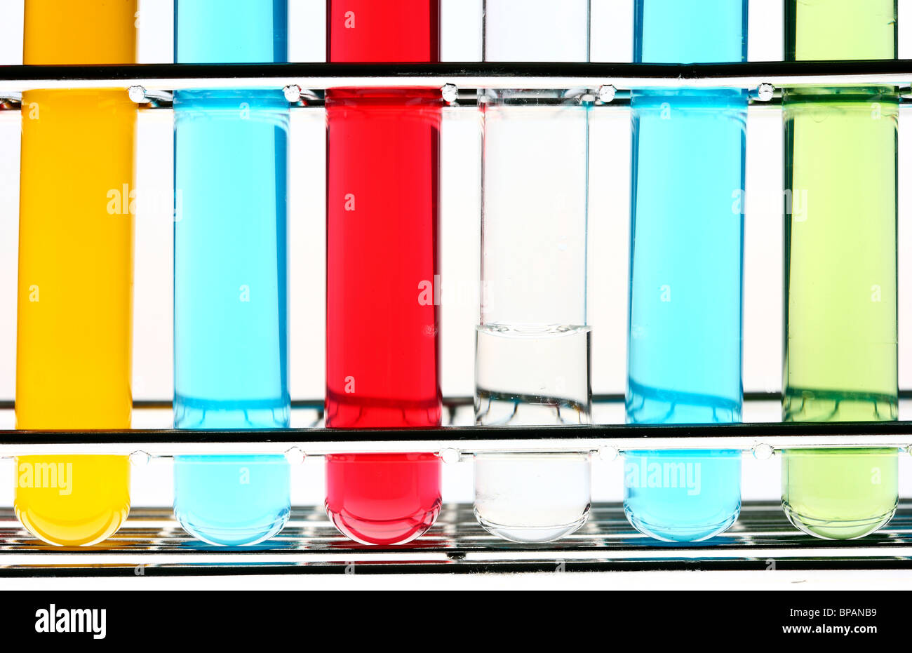 Chemicals in test-tubes. Liquid chemicals in a chemical laboratory ...