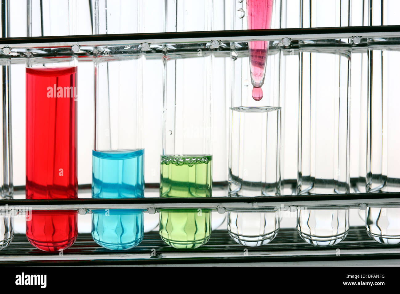 Chemicals in test-tubes. Liquid chemicals in a chemical laboratory ...