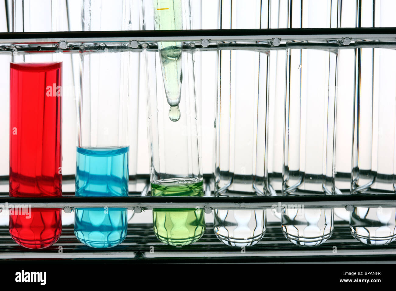 Chemicals in test-tubes. Liquid chemicals in a chemical laboratory ...