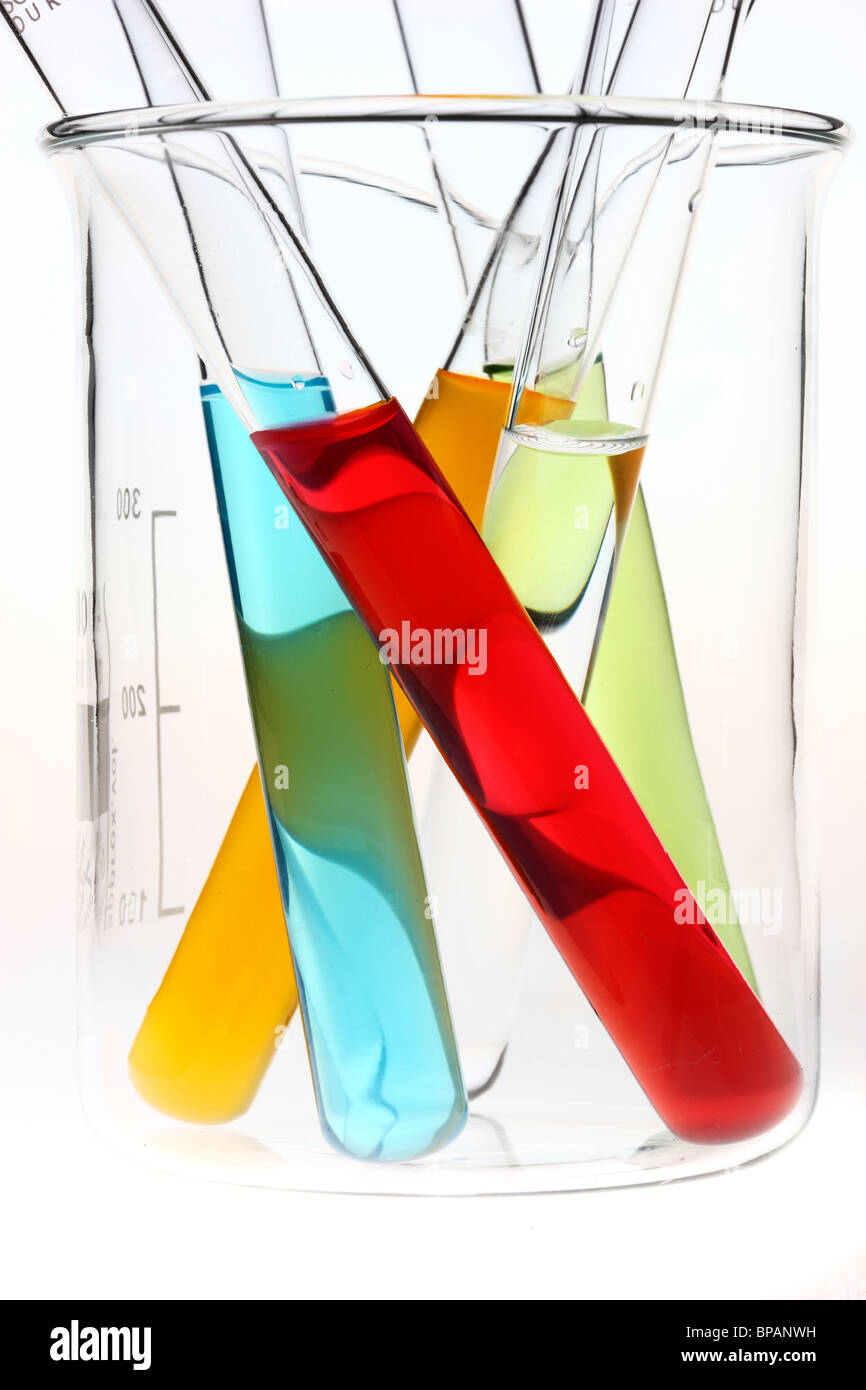 Chemicals in test-tubes. Liquid chemicals in a chemical laboratory ...