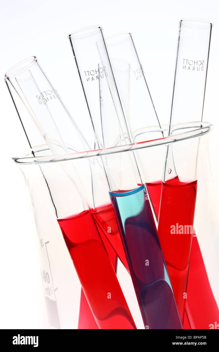 Chemicals in test-tubes. Liquid chemicals in a chemical laboratory ...