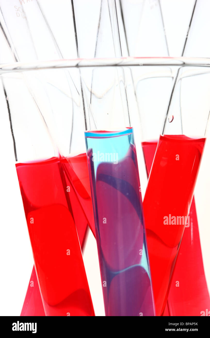 Chemicals in test-tubes. Liquid chemicals in a chemical laboratory ...