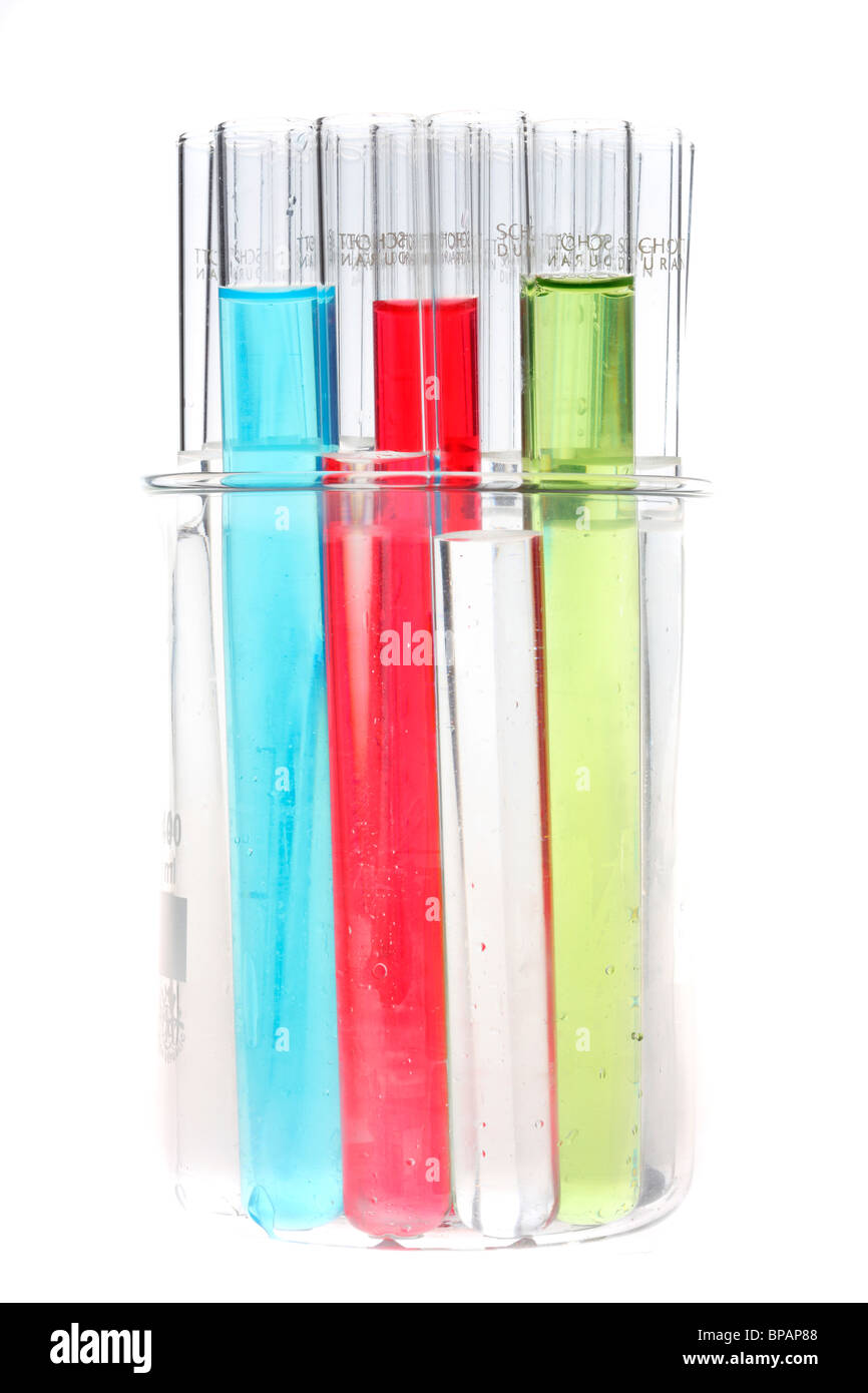 Chemicals in test-tubes. Liquid chemicals in a chemical laboratory ...