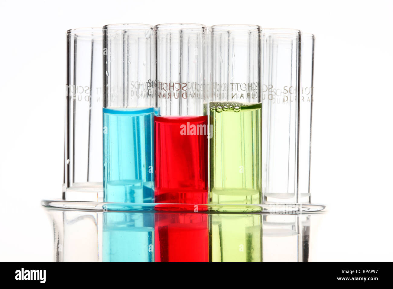 Chemicals in test-tubes. Liquid chemicals in a chemical laboratory ...