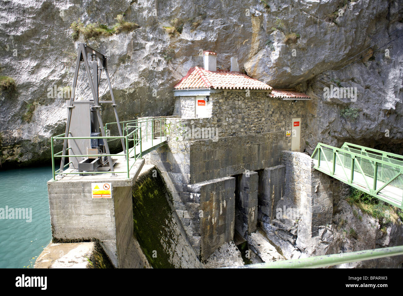 Hydro-electric dam on the River Cares, Cares Gorge, Picos de Europa ...