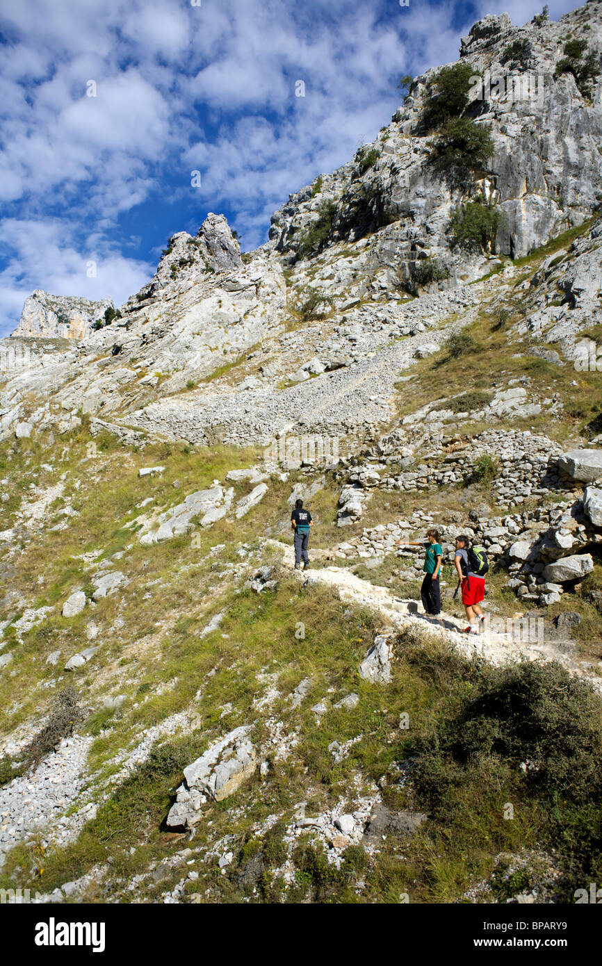 Walkers on the Cares Route, along the Cares Gorge, Picos de Europa ...