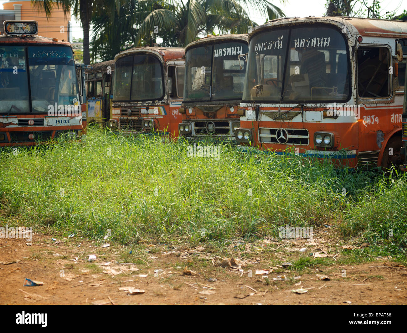 Old red coaches Stock Photo - Alamy