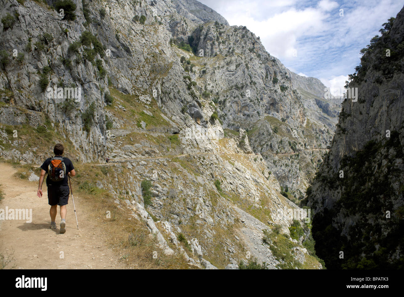 Walker on the Cares Route, along the Cares Gorge, Picos de Europa ...