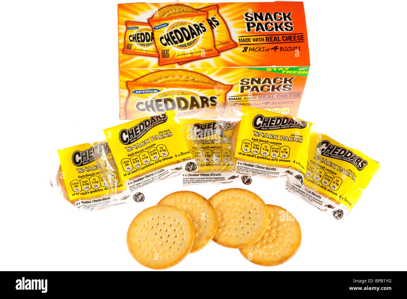 Box and small cellophane bags of Mcvities snack packs cheddar cheese ...