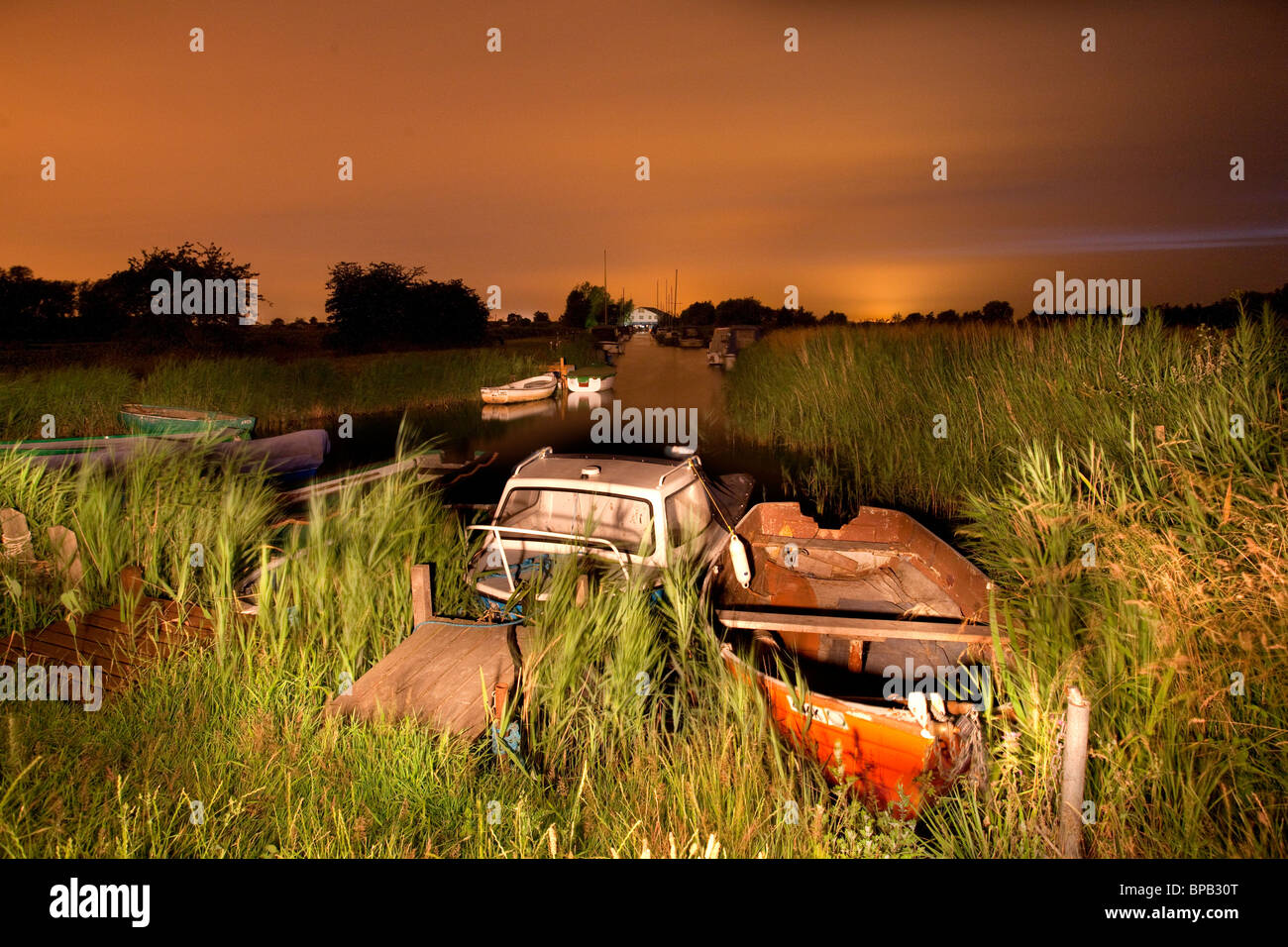 Martham Staithe photographed at night during a long exposure on the ...