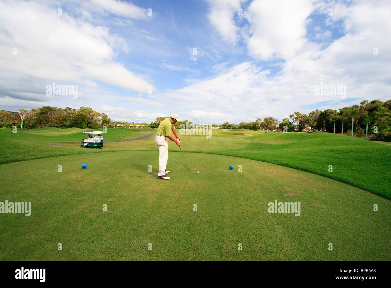 Teeing off at the the Sea Temple golf course in Port Douglas, far north ...