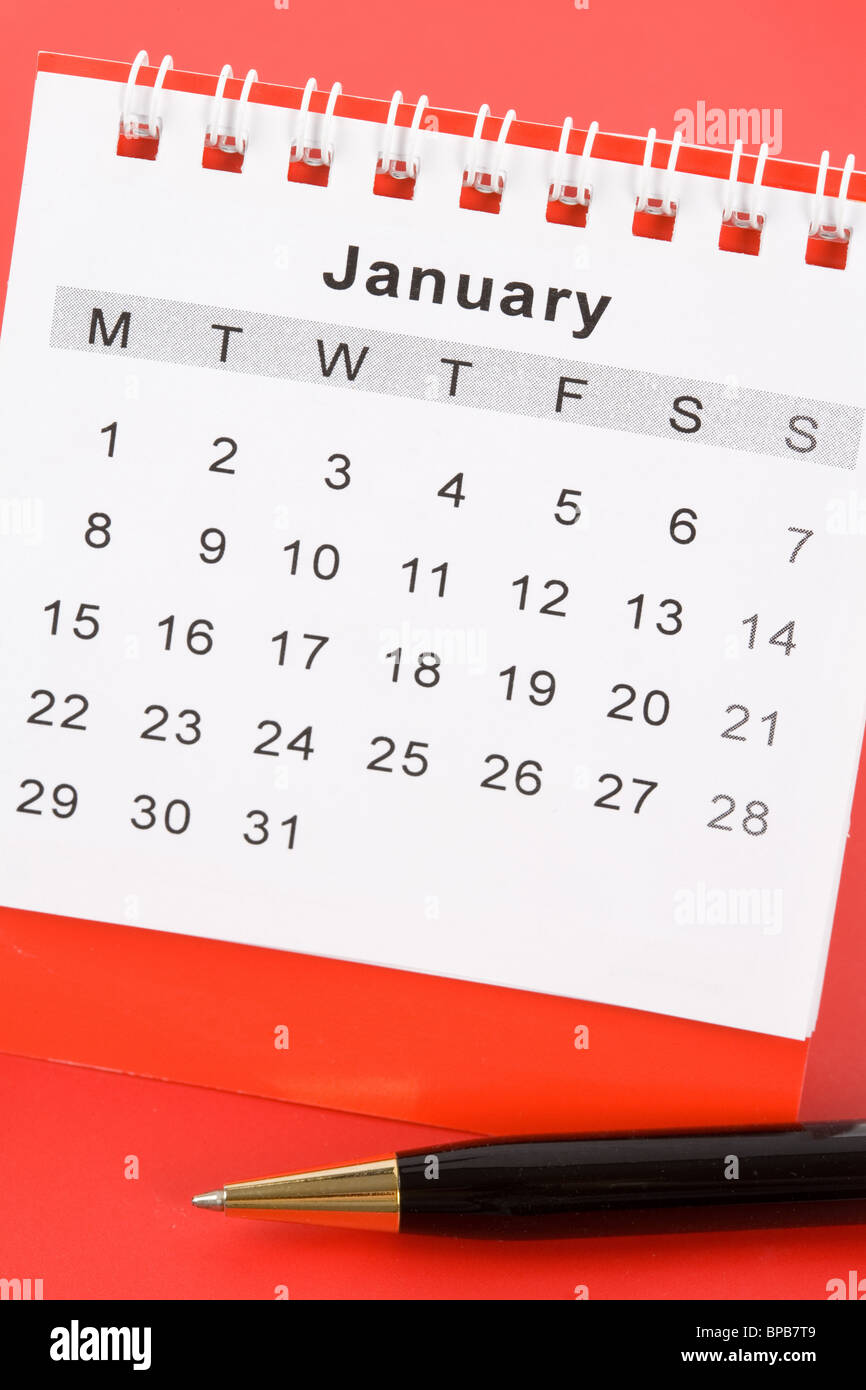 Red Calendar January close up Stock Photo - Alamy