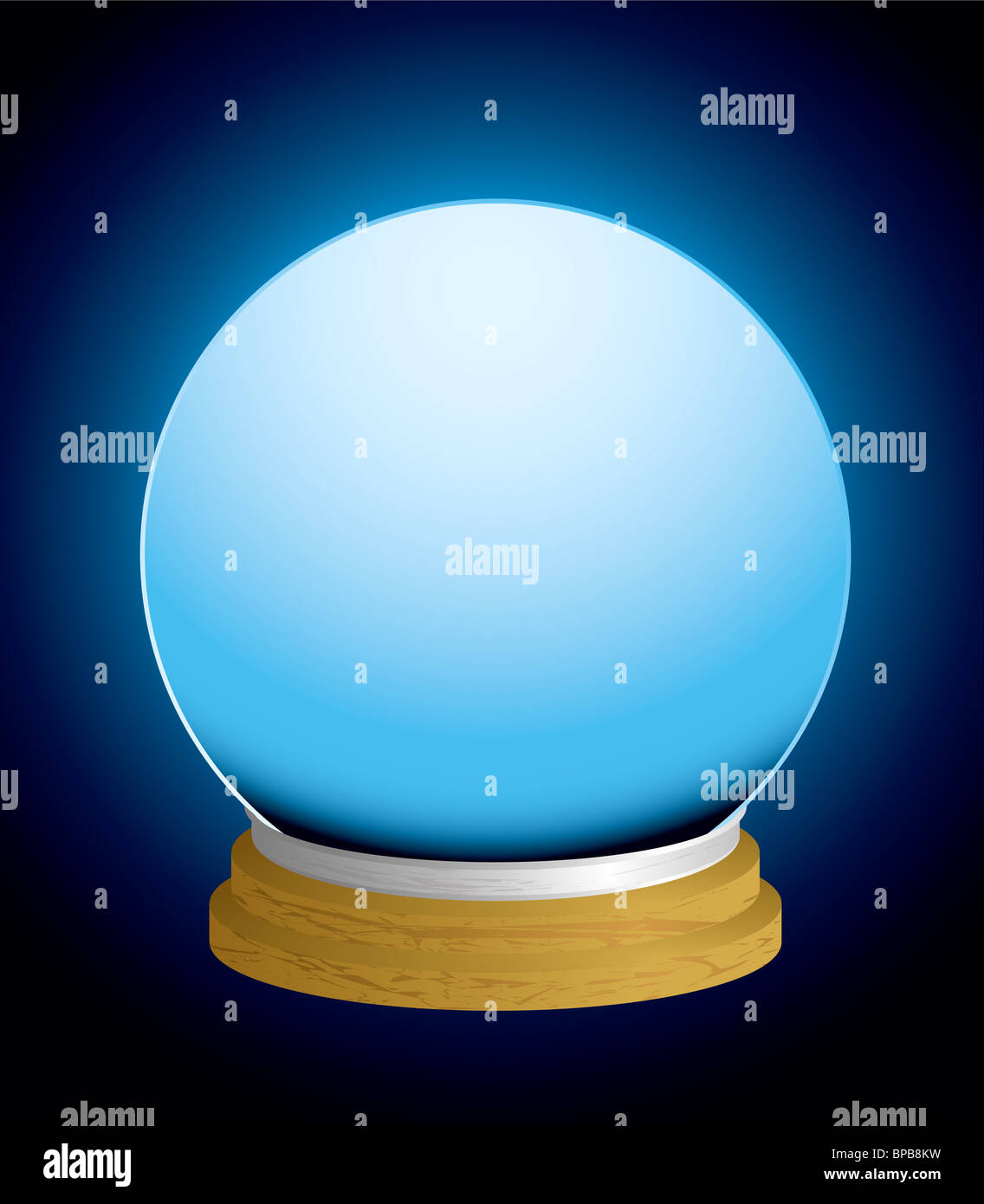 glass fortune teller crystal ball with glowing background and wood base ...