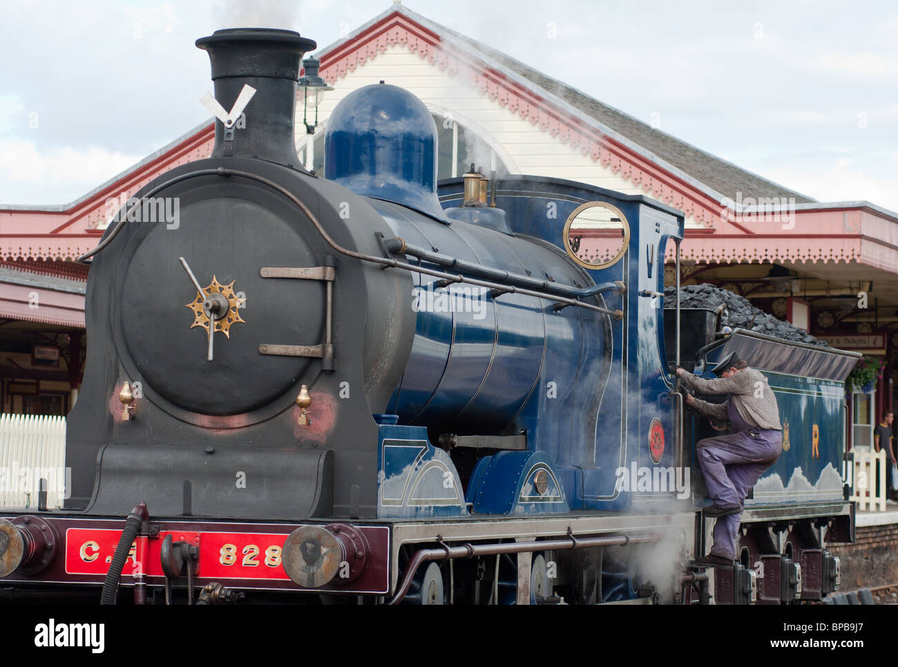The Caledonian Railway Number 828 with its driver at Aviemore station ...