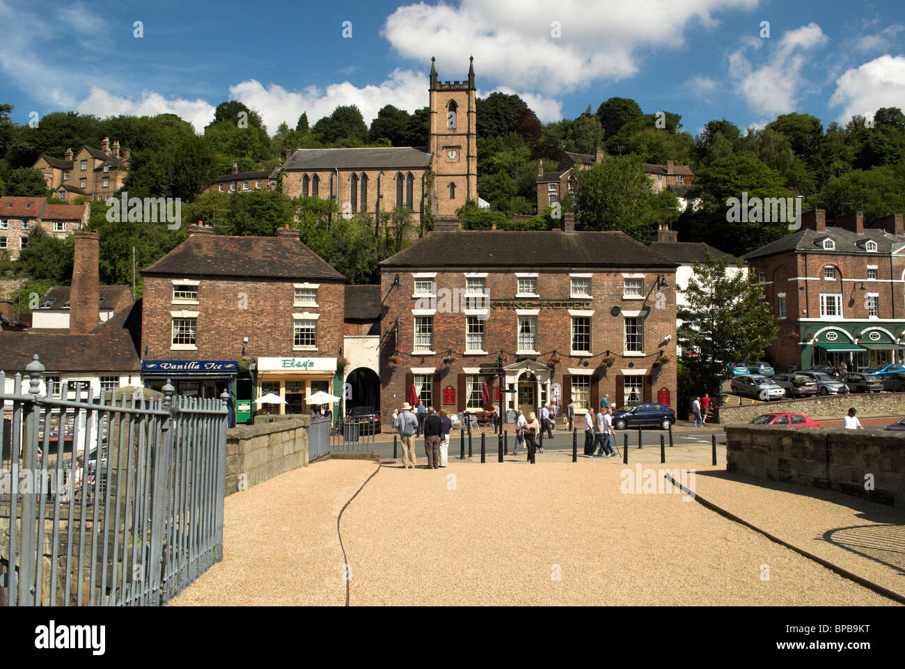 Looking back at the village of Ironbridge from the famous Iron bridge ...