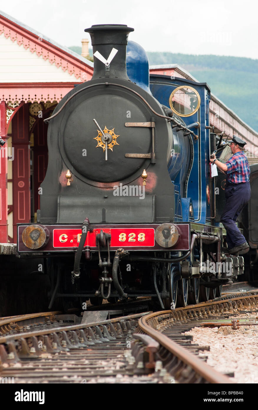 The Caledonian Railway Number 828 with driver at Aviemore station in ...