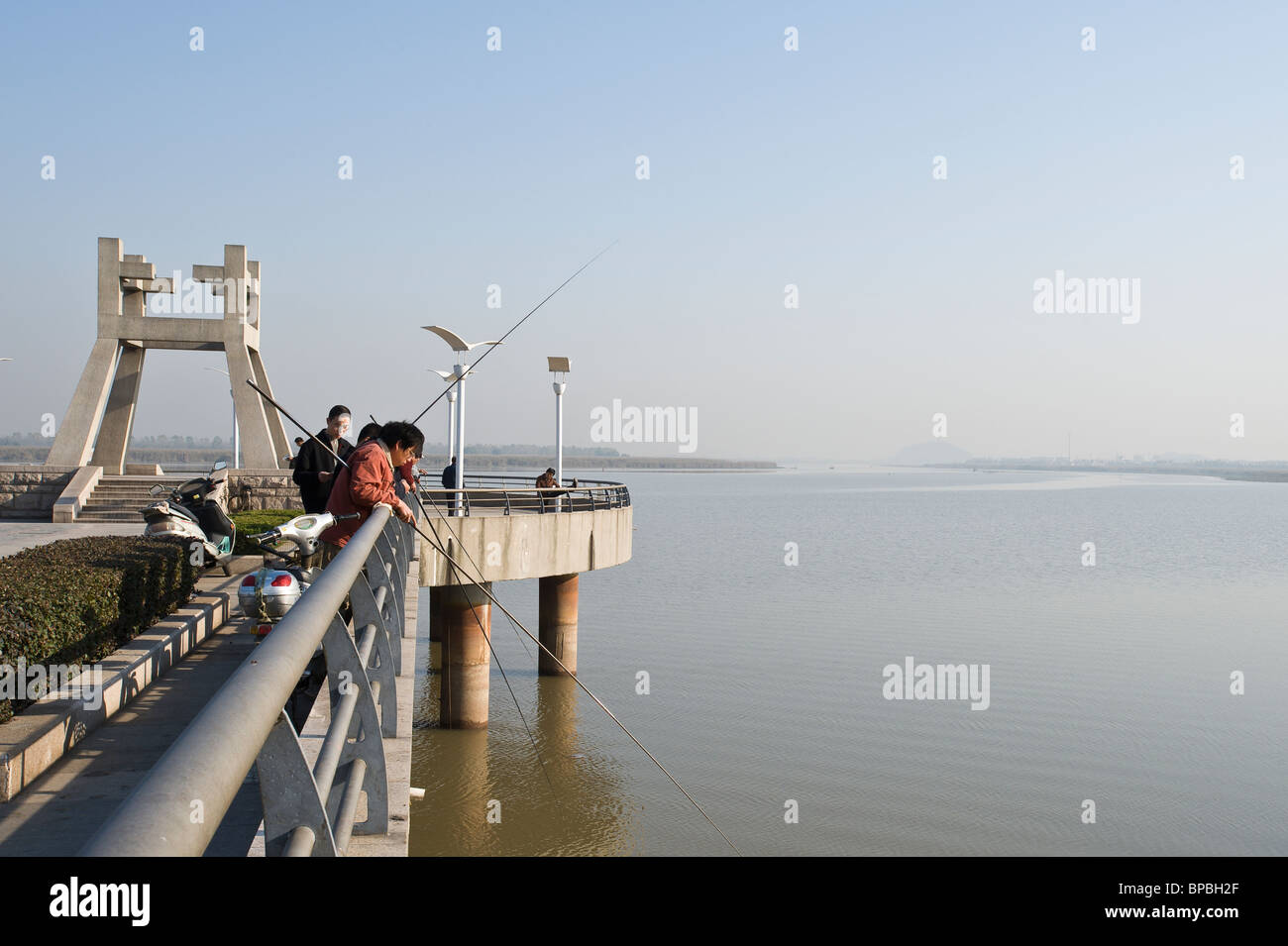 Fishing pier on the Yangtze River, Zhenjiang, China Stock Photo - Alamy