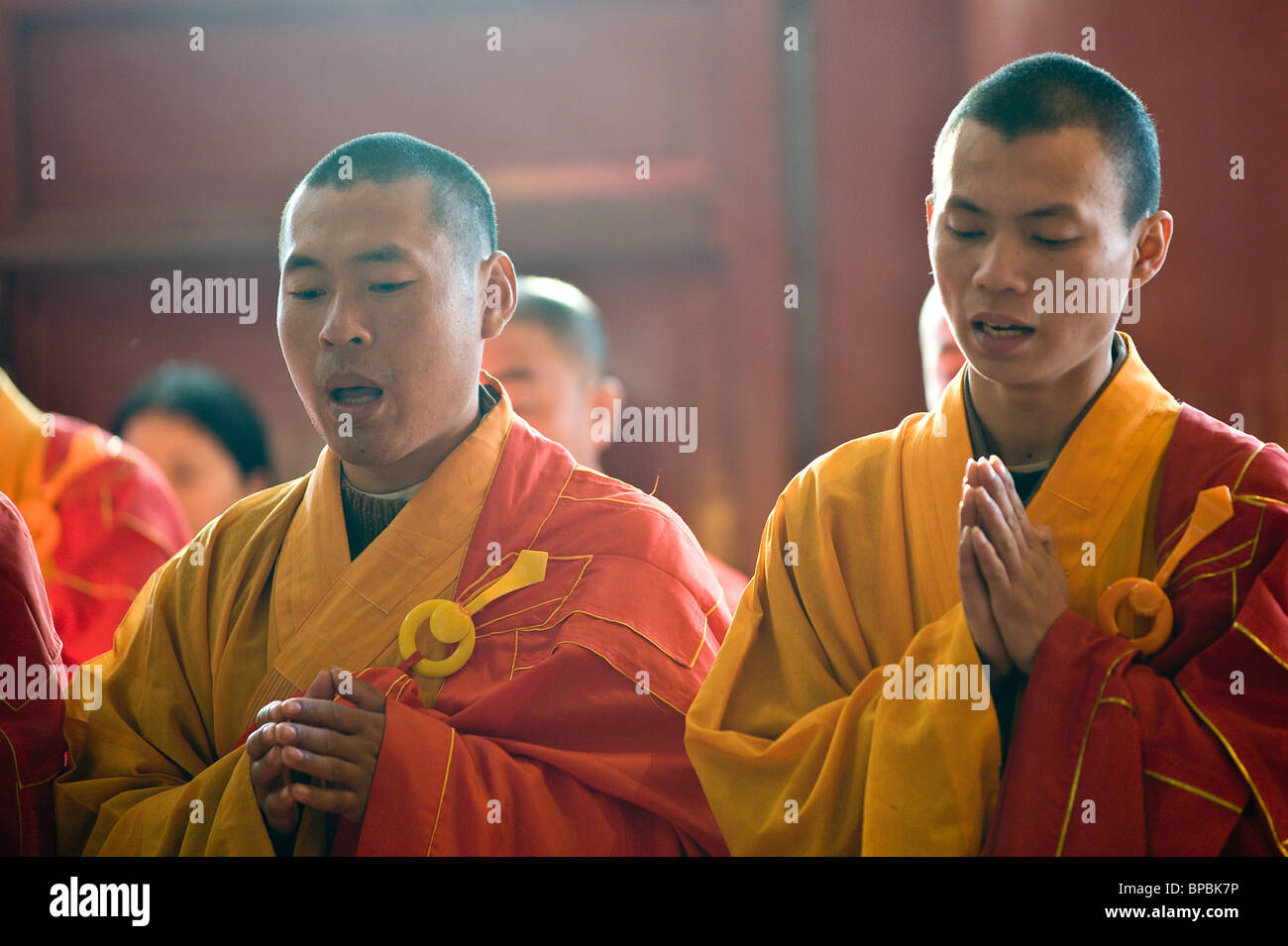 Buddhist monks chant in the Jinshan (Golden Hill) Temple, Zhenjiang ...