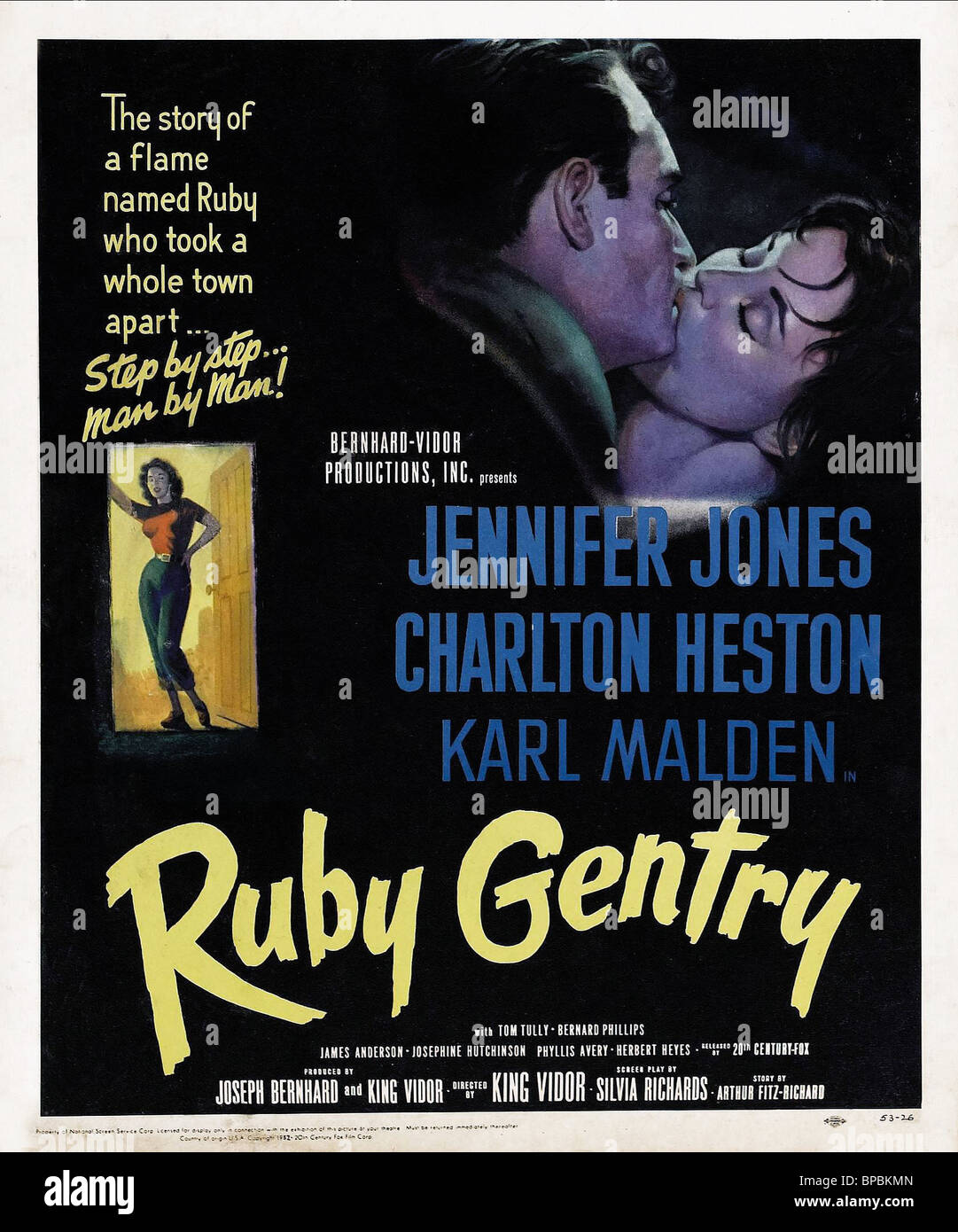 CHARLTON HESTON, JENNIFER JONES POSTER, RUBY GENTRY, 1952 Stock Photo ...