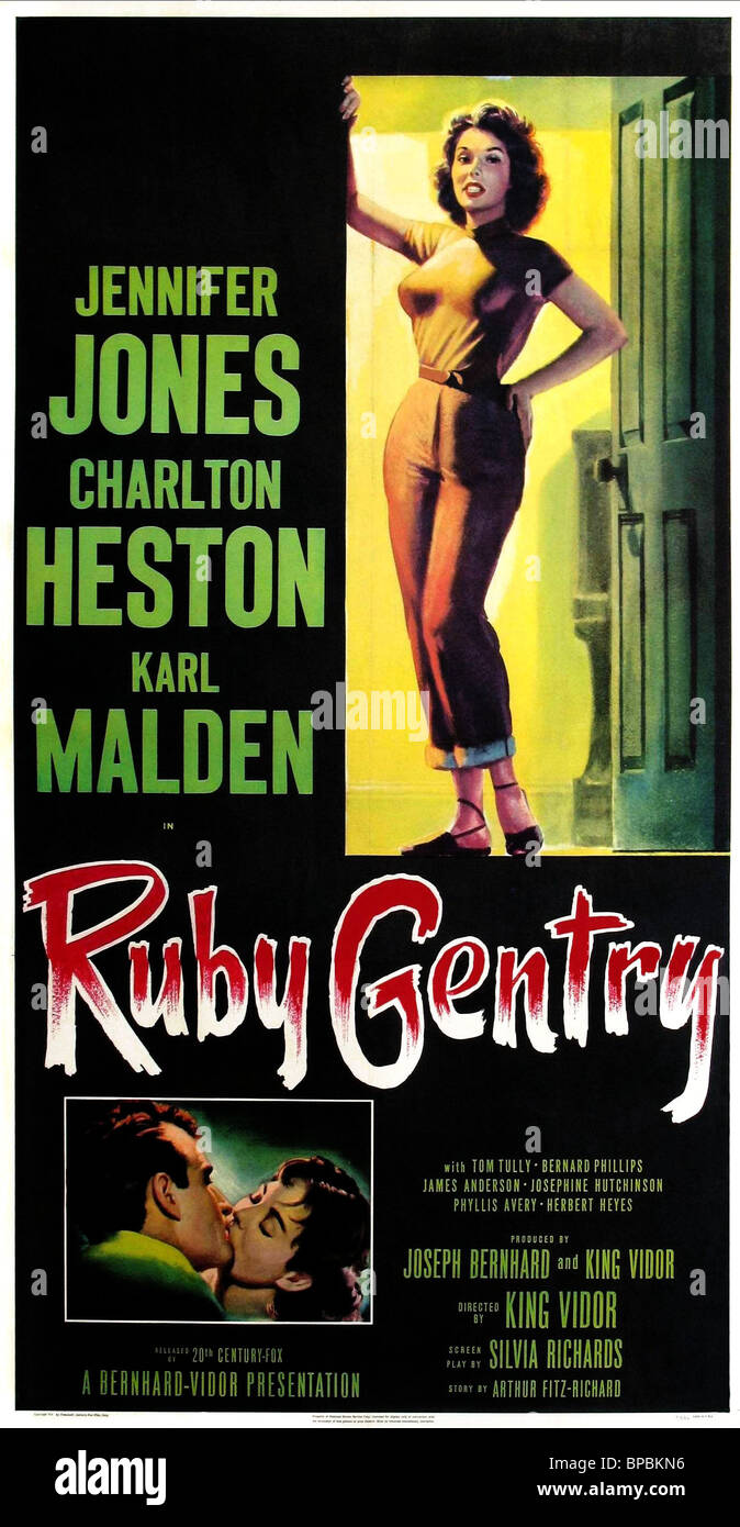 CHARLTON HESTON, JENNIFER JONES POSTER, RUBY GENTRY, 1952 Stock Photo ...