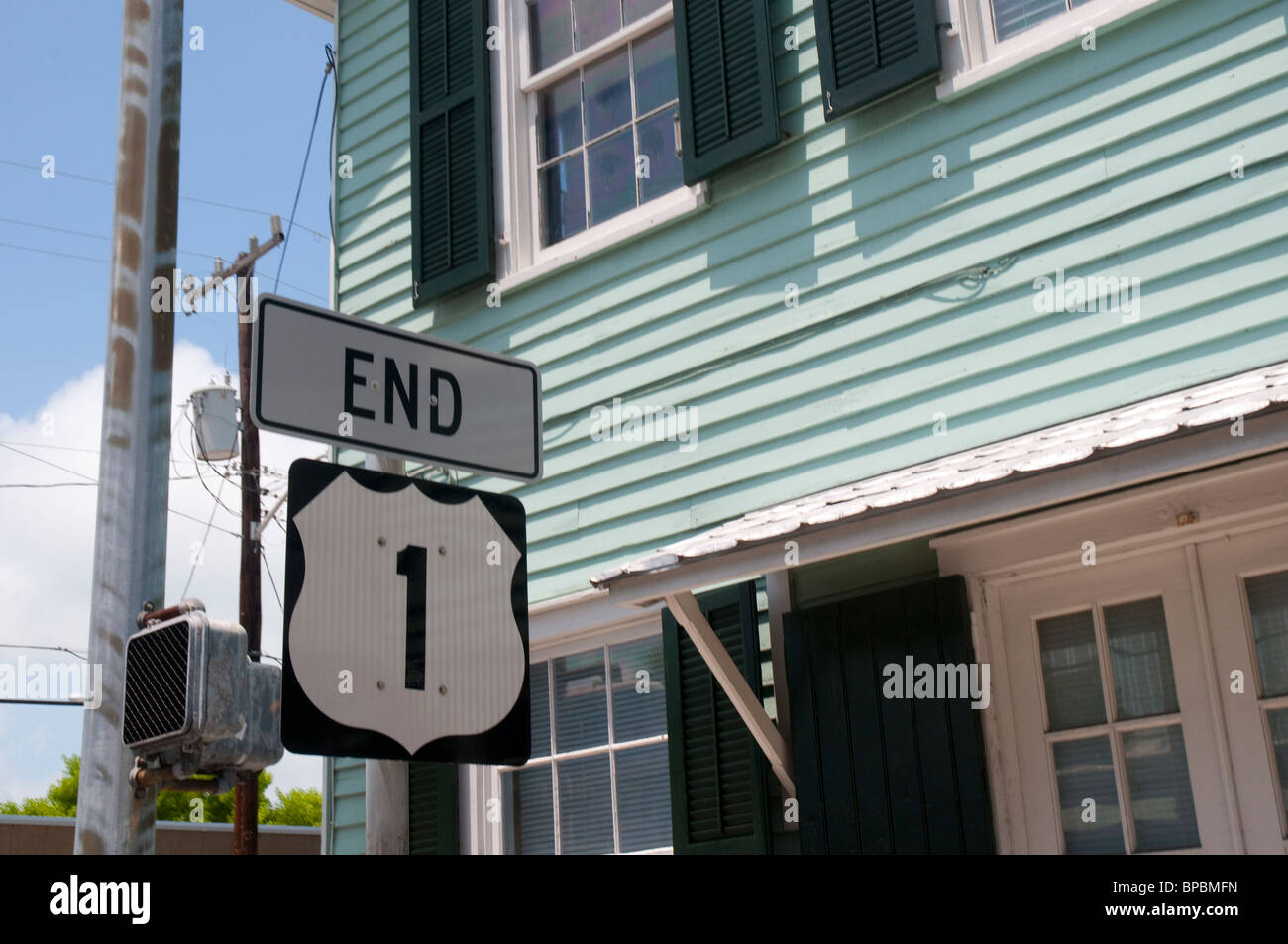 Highway 1 end sign in the old town at Key West in Florida in the USA ...