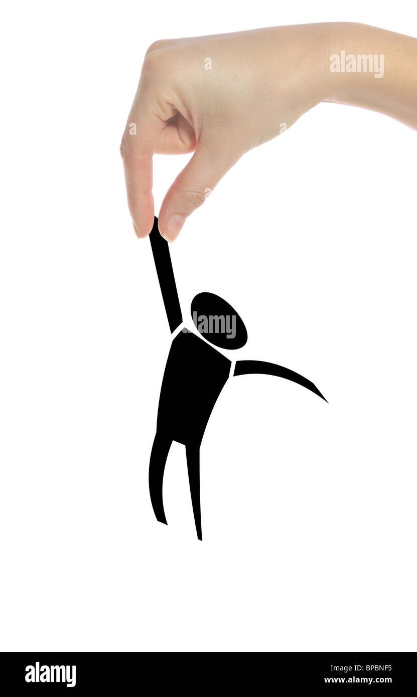 A human hand lifting up a stylized person. All isolated own hite ...