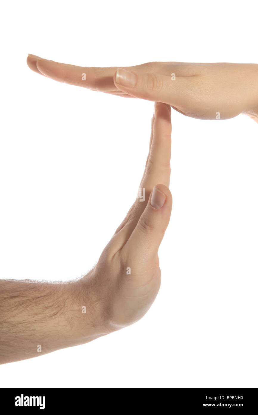 Human hands shwoing the timeout sign. All isolated on white background ...