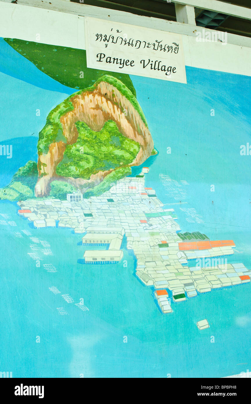 Chart map of Panyee Village built on stilts in Phang Nga Bay of the ...