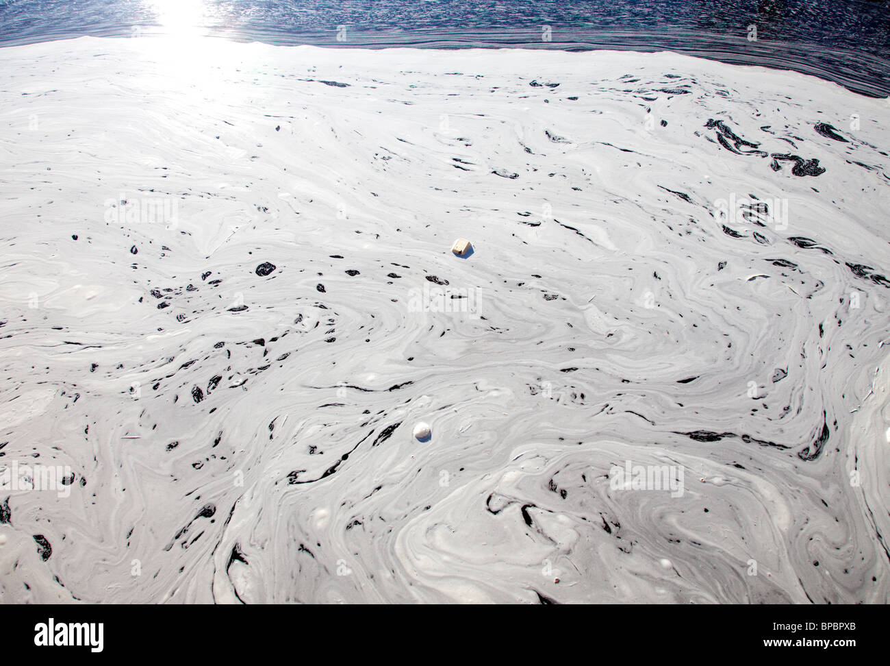 Layer of waste floating on water surface Stock Photo - Alamy