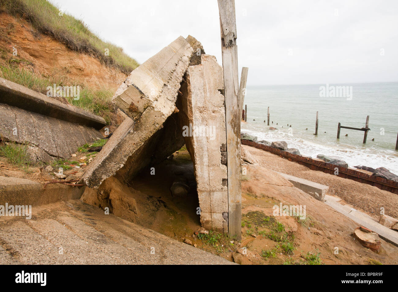 Remains of a lifeboat launching ramp in Happisburgh, Norfolk that ...