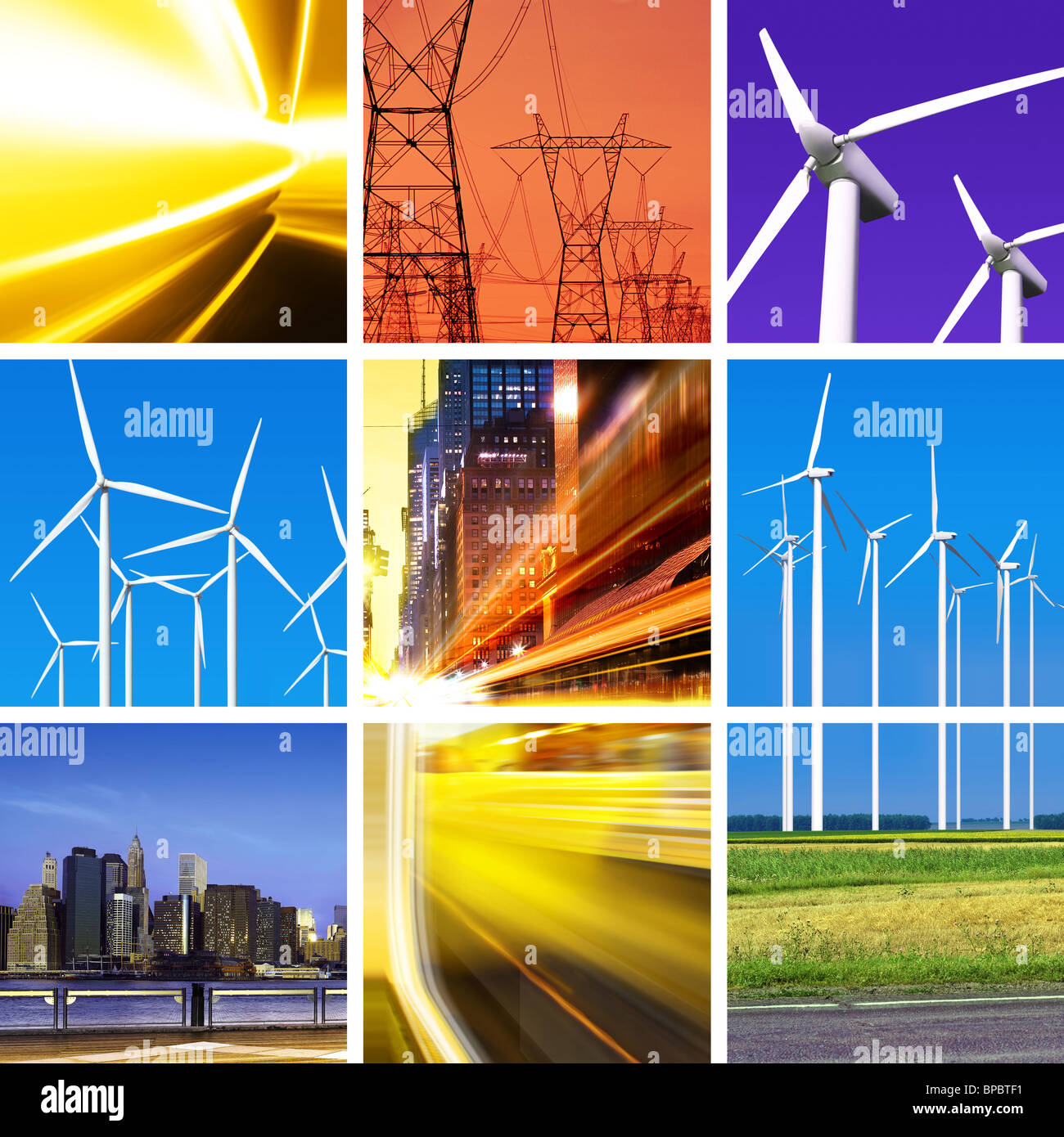 collage of electric power and innovative energy industry Stock Photo ...