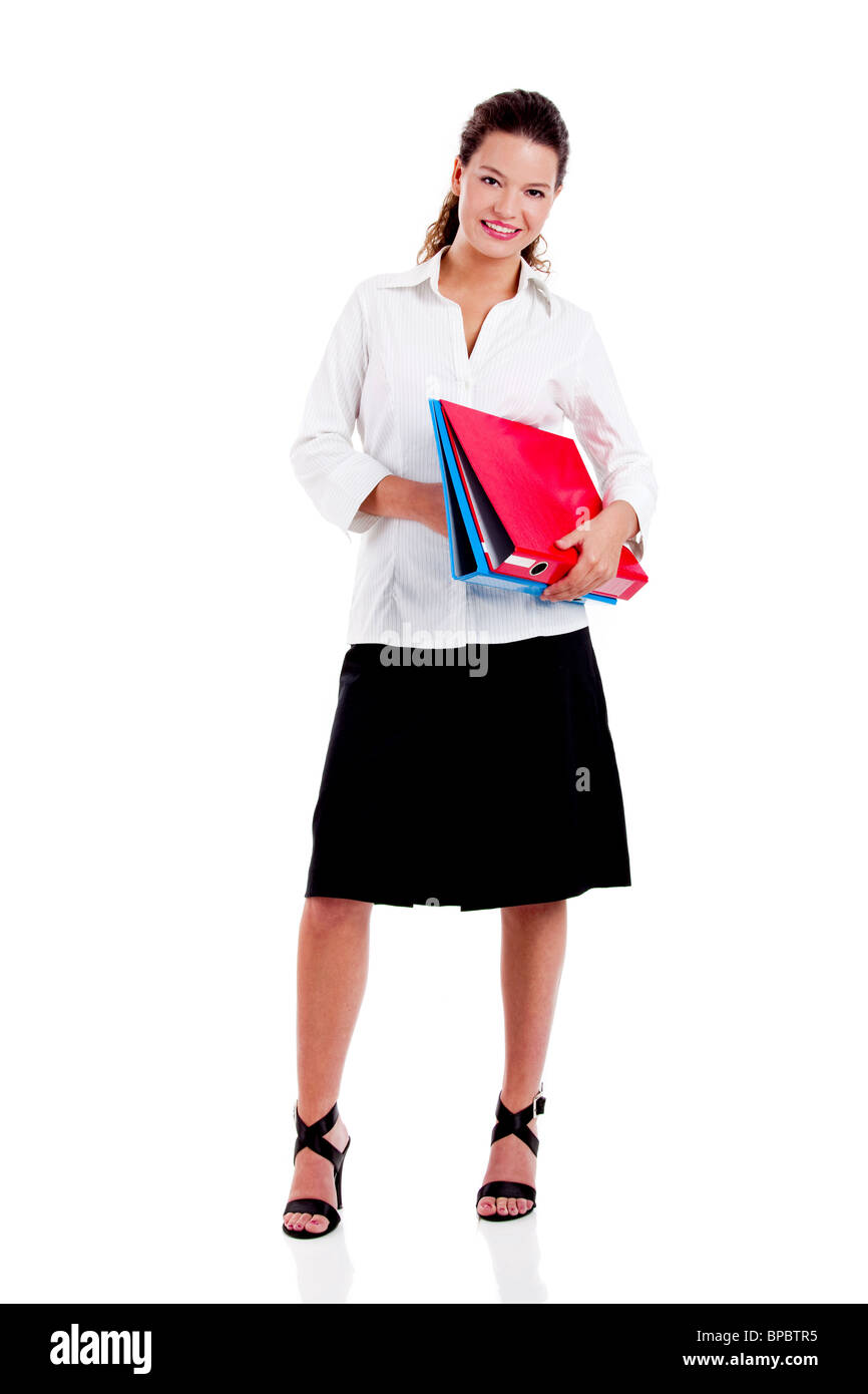 Female student holding folders, isolated on white background Stock ...