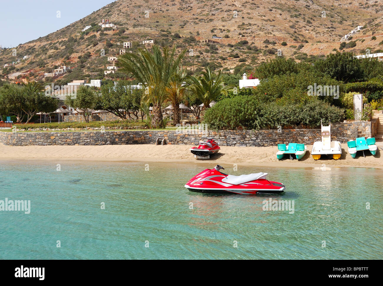 Jet ski at the beach of luxury hotel, Crete, Greece Stock Photo - Alamy
