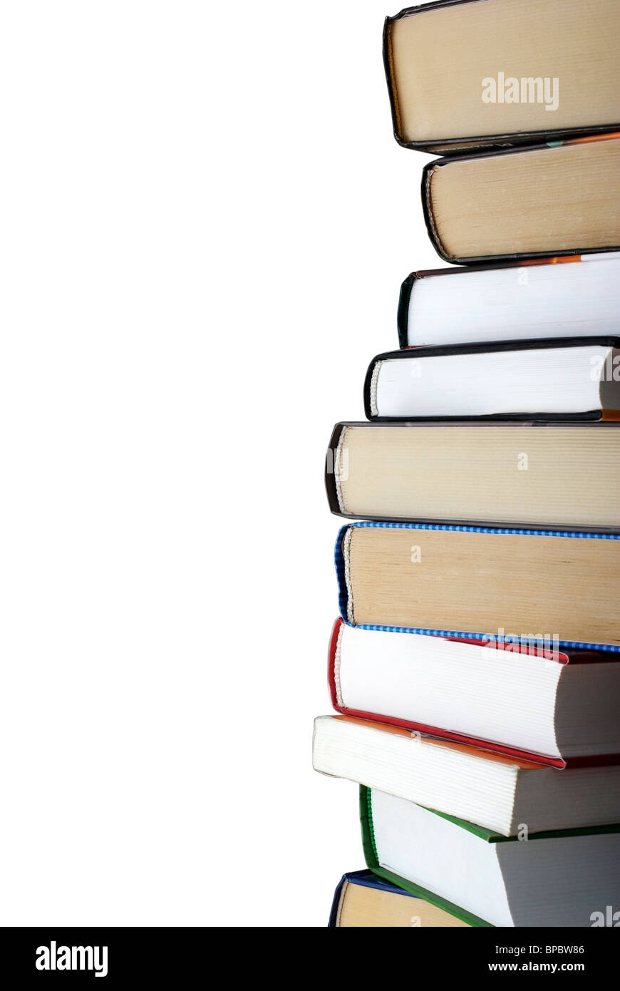 Vertical stack of different books isolated on white background ...