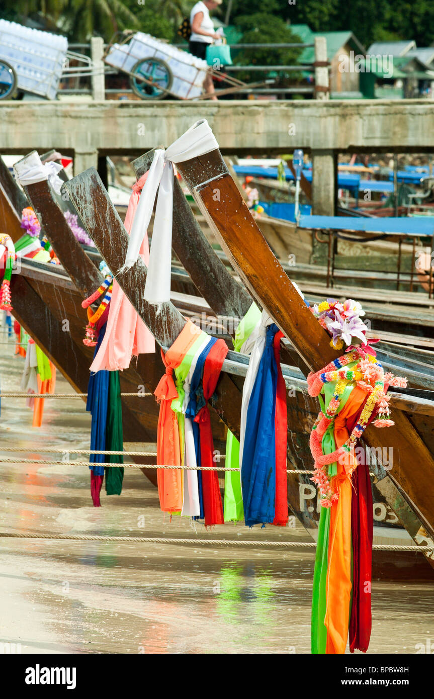 Adorned fishing boats on Ko Phi Phi Island Andaman Sea Thailand Stock ...