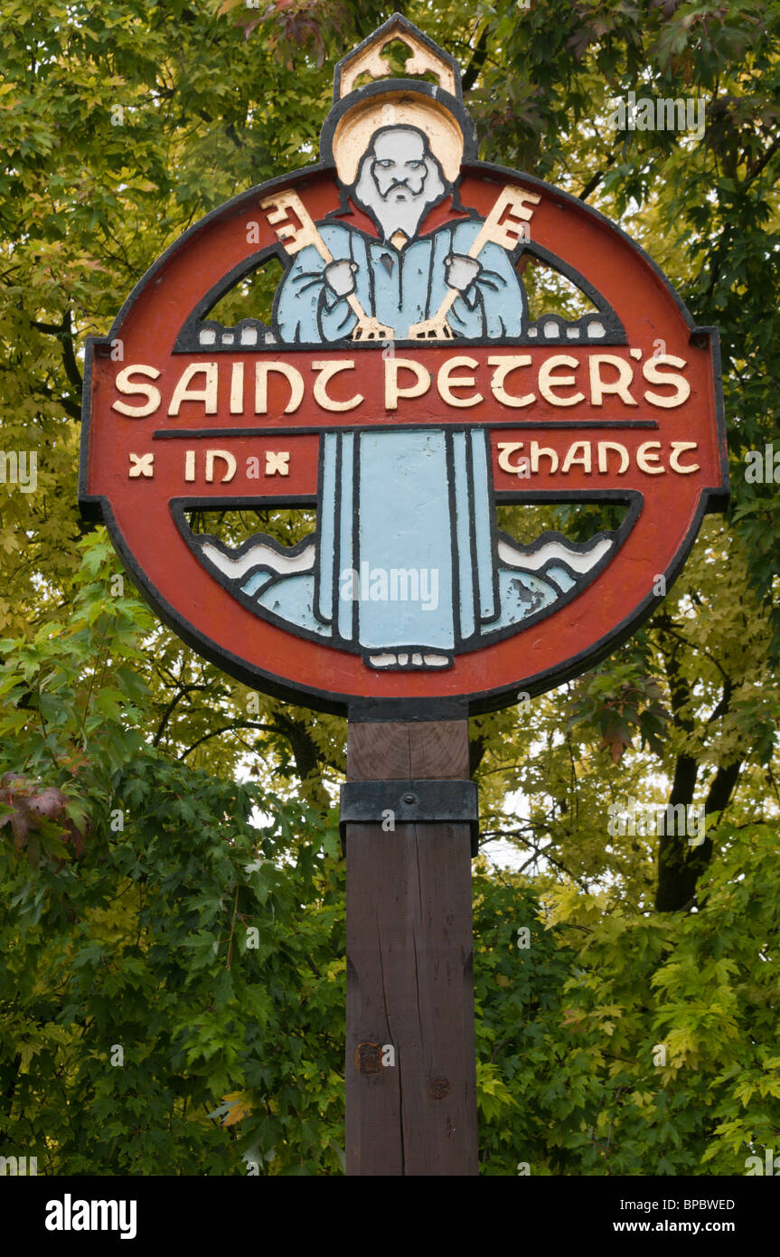 The village sign of St Peter's, near Broadstairs, in Kent, England ...