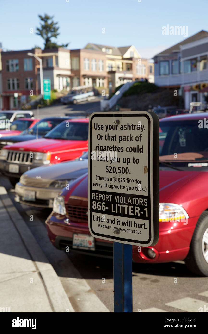 Cigarette litter prohibition sign. Friday Harbor, Washington Stock ...